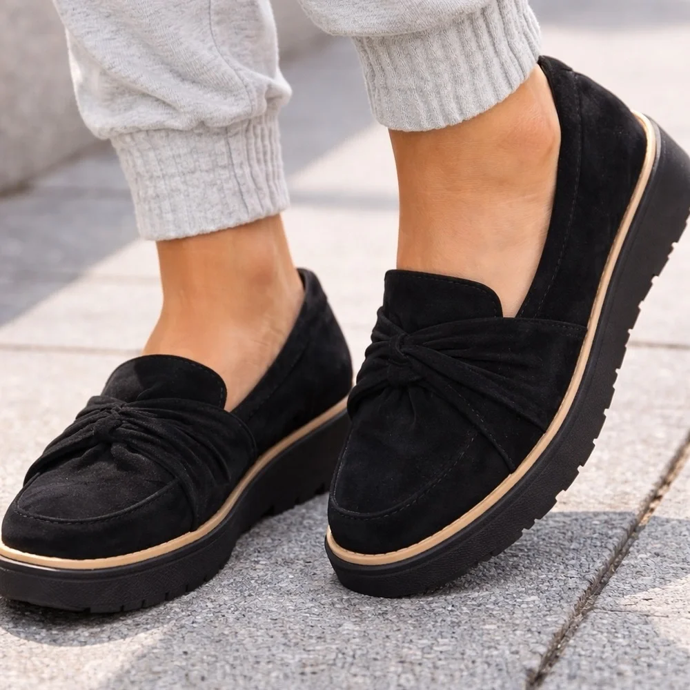 Clarks | Shoes | Clarks Collection Black Suede Platform Loafers Bow ...